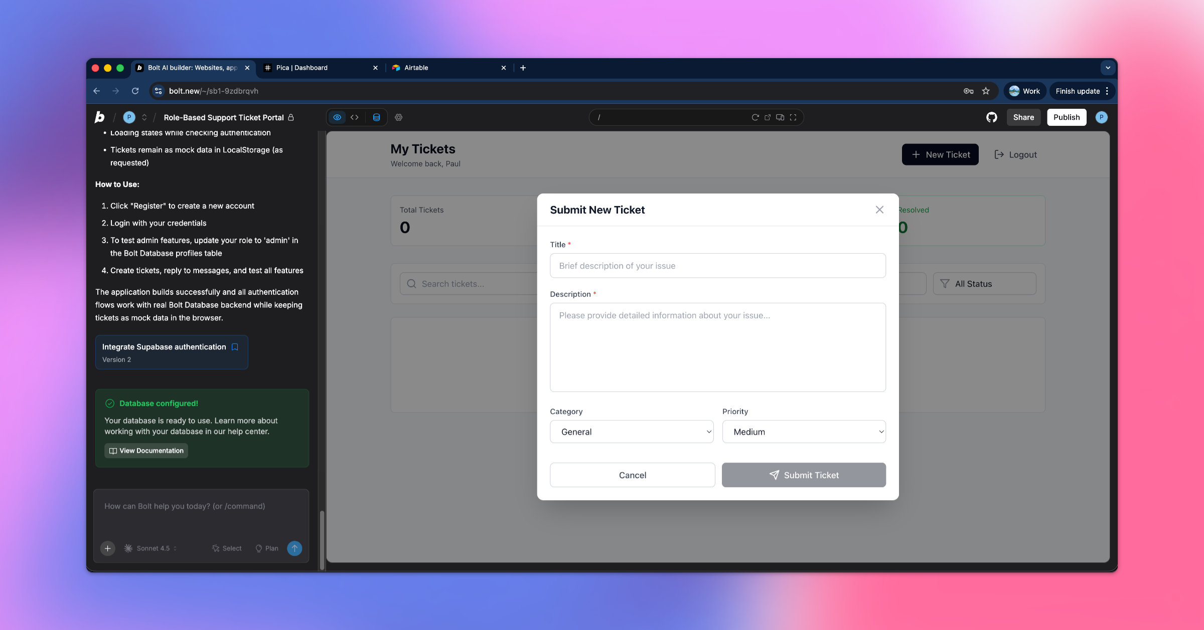 Building a Support Ticket Portal Using Airtable | Bolt Use Cases
